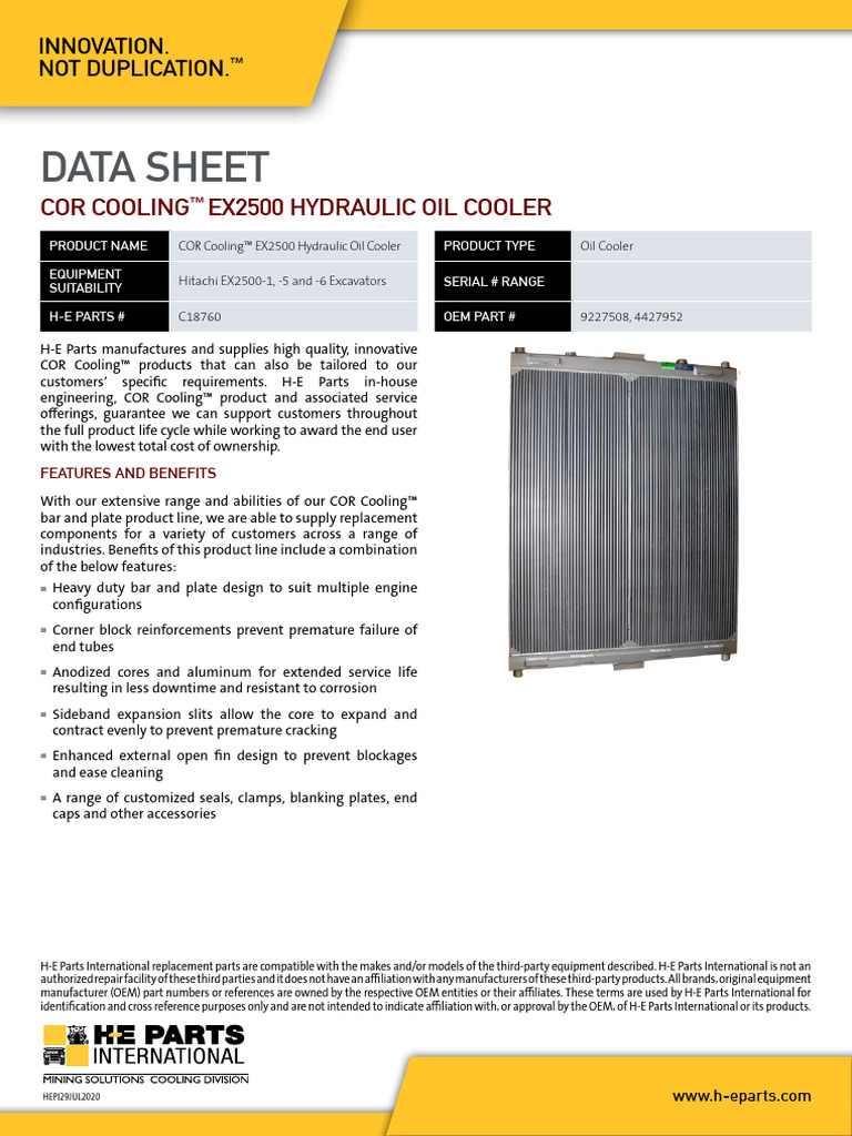 Data Sheet EX2500 Hydraulic Oil Cooler | PDF