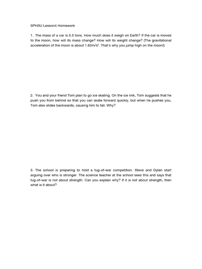 SPH3U Lesson4 Homework | PDF