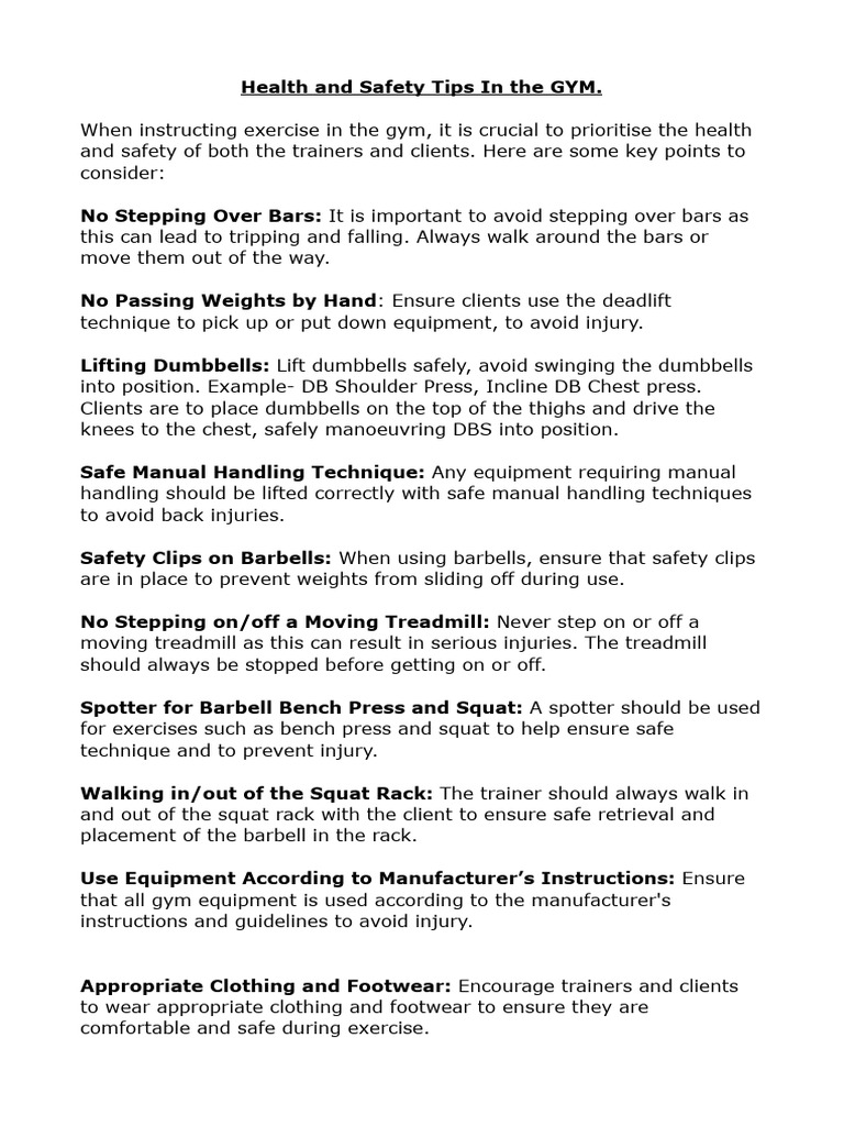 Gym Health and Safety Guidelines | PDF