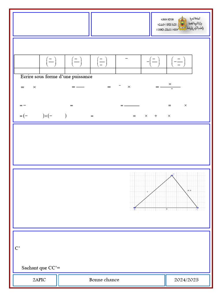 Contrôle de maths 1ère année collège | PDF | Géométrie | Géométrie ...