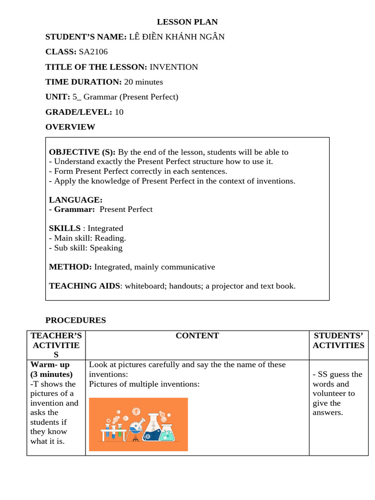 Lesson Plan: Present Perfect Grammar | PDF | Perfect (Grammar ...
