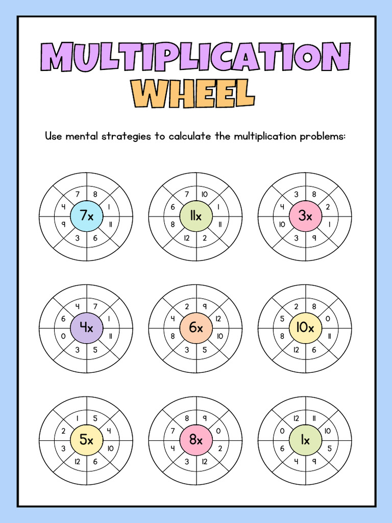 Multiplication Wheel Mathematics Worksheet in Colourful Pastel Style | PDF