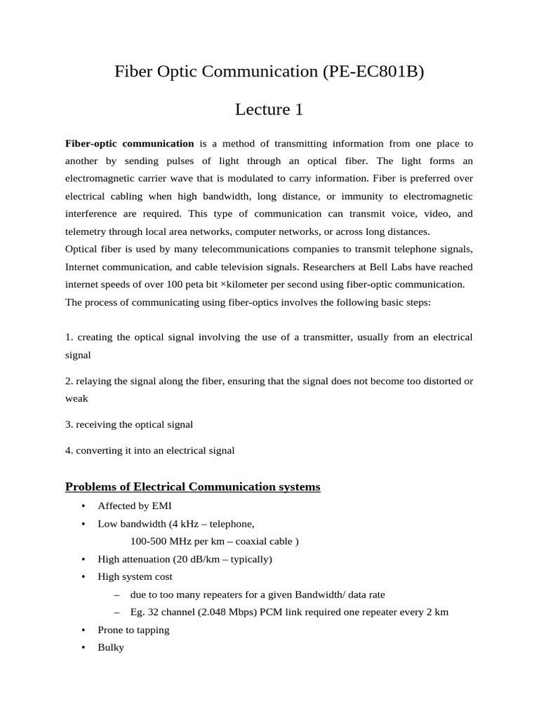 Lecture 1_fibre optic communication | PDF | Fiber Optic Communication | Wavelength Division ...