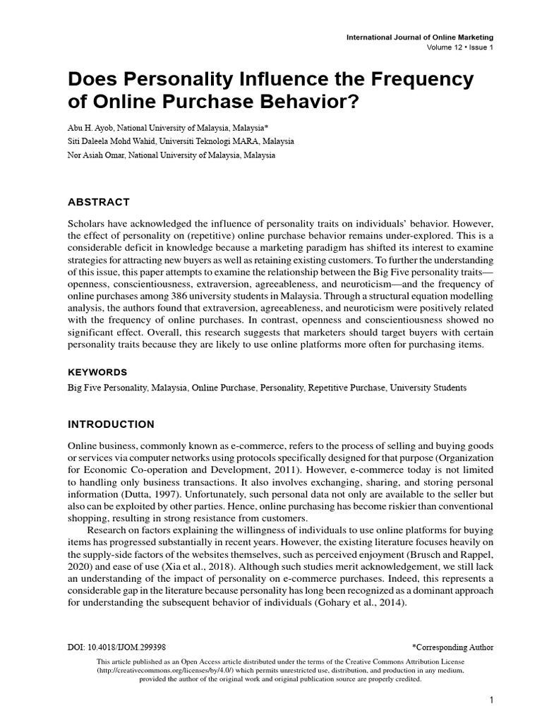 Does-Personality-Influence-the-Frequency-of-Online-Purchase-Behavior | PDF | Structural Equation ...