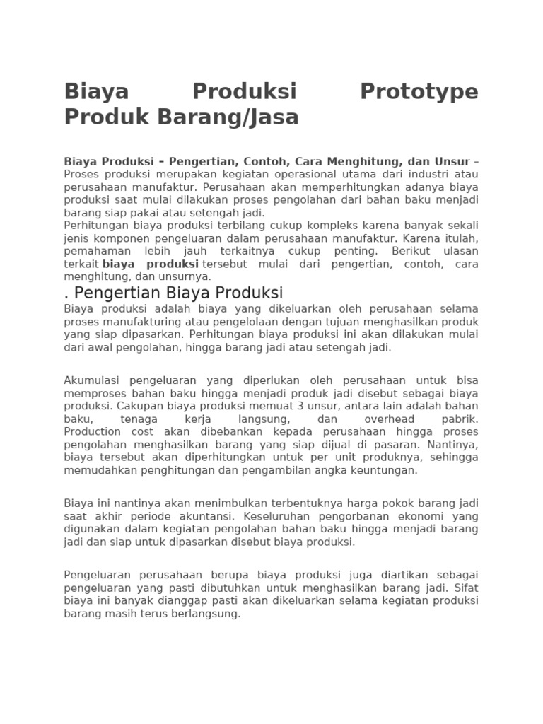 Biaya Produksi: Pengertian dan Jenisnya | PDF