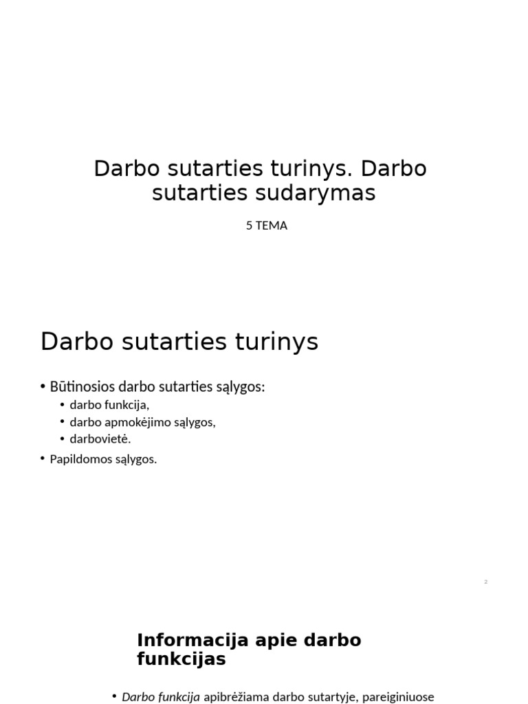 DT I 5 Tema Darbo Sutarties Turinys Ir Sudarymas | PDF