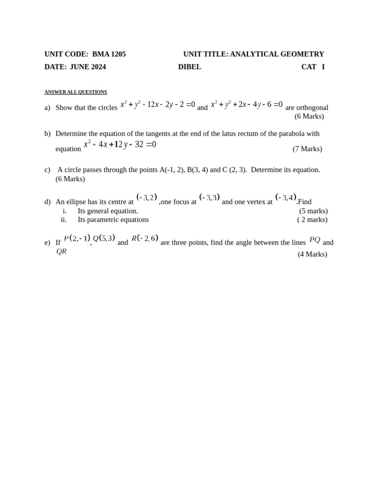 June 24 Bma1205 Cat I Dibel | PDF