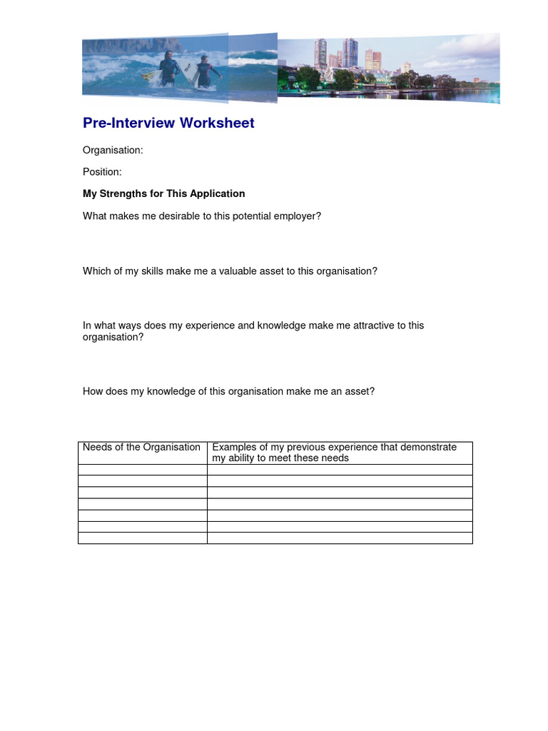 1073 Pre Interview Worksheet | PDF