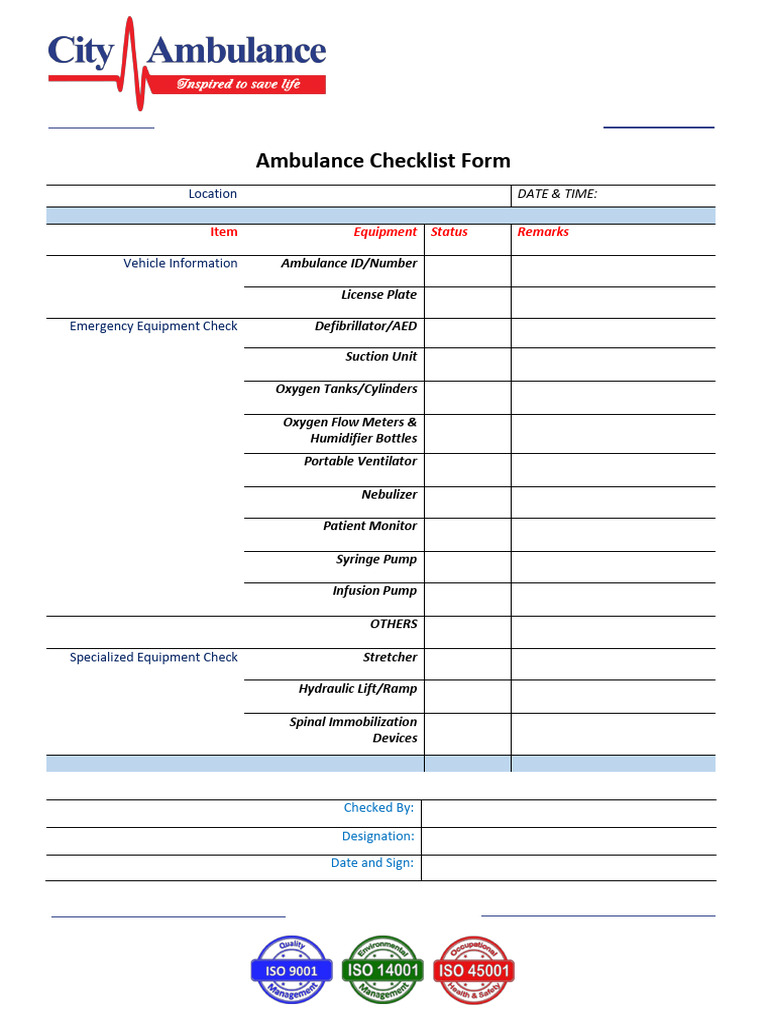 Amb Checklist City Ambulance 2024 | PDF