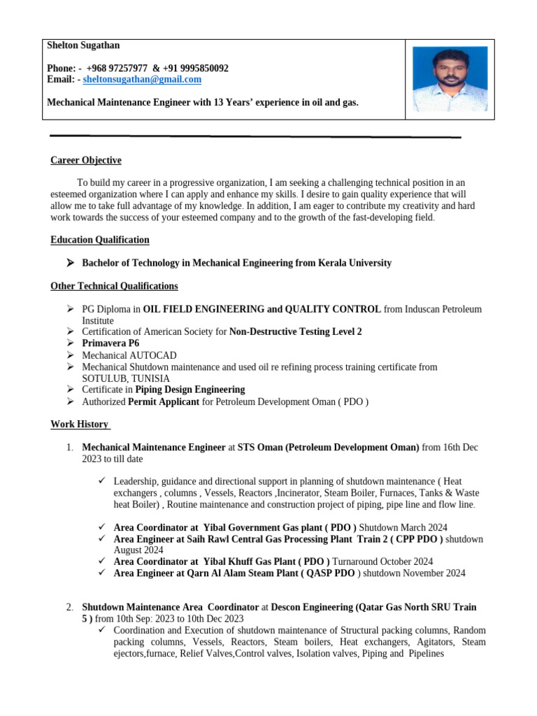 Mechanical Maintenance Engineer CV | PDF | Pump | Heat Exchanger