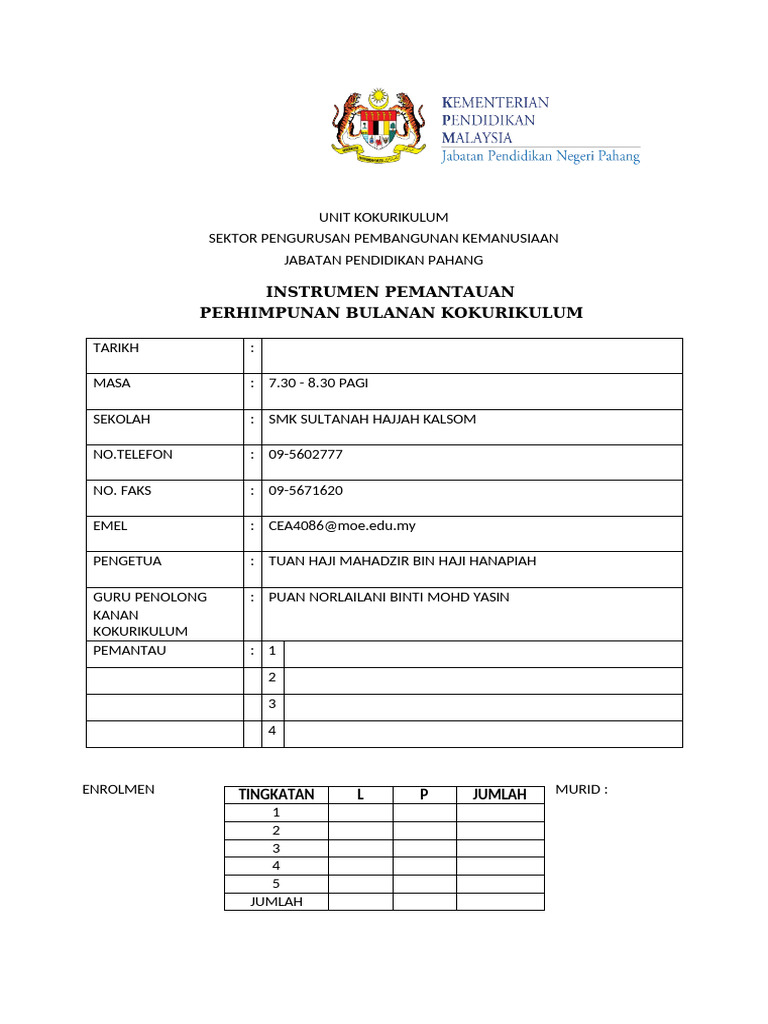 Instrumen Pemantauan Perhimpunan Kokurikulum 2020 | PDF