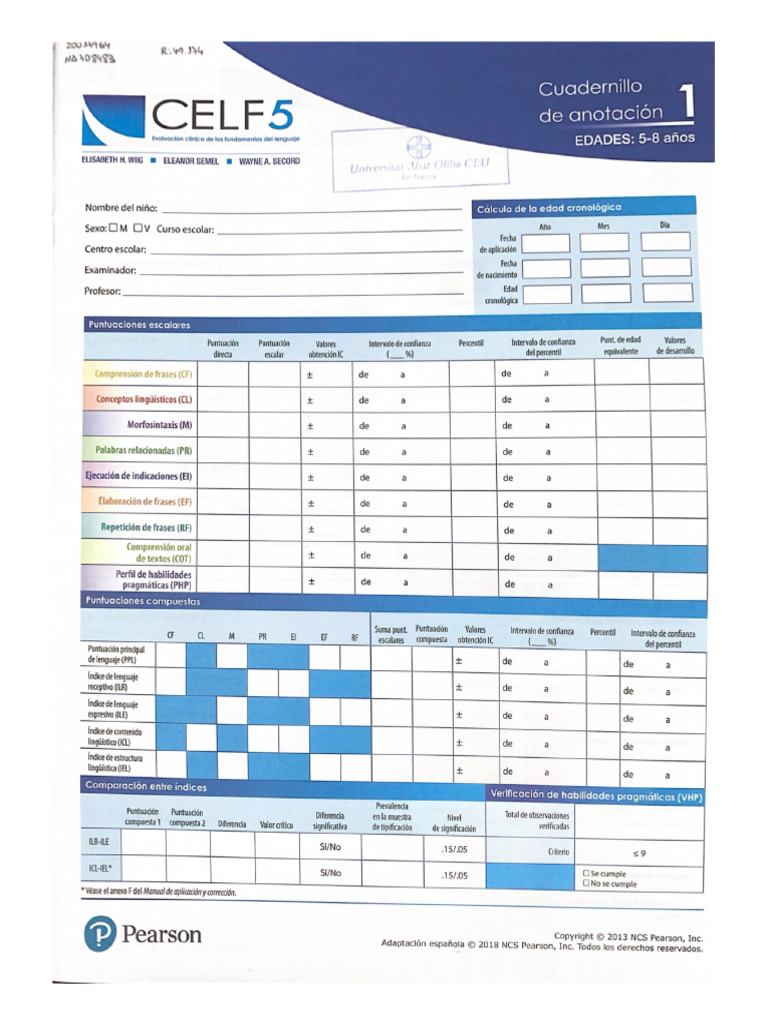 Cuadernillo TEST CELF | PDF