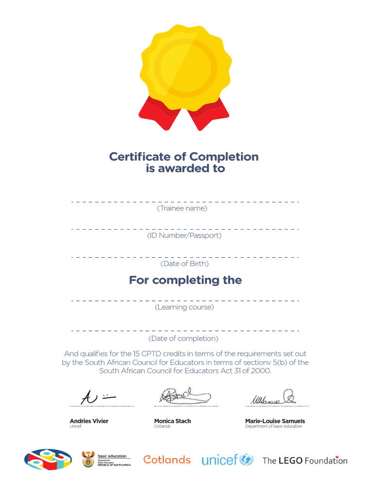 Play-Based Learning Certificate Completion | PDF