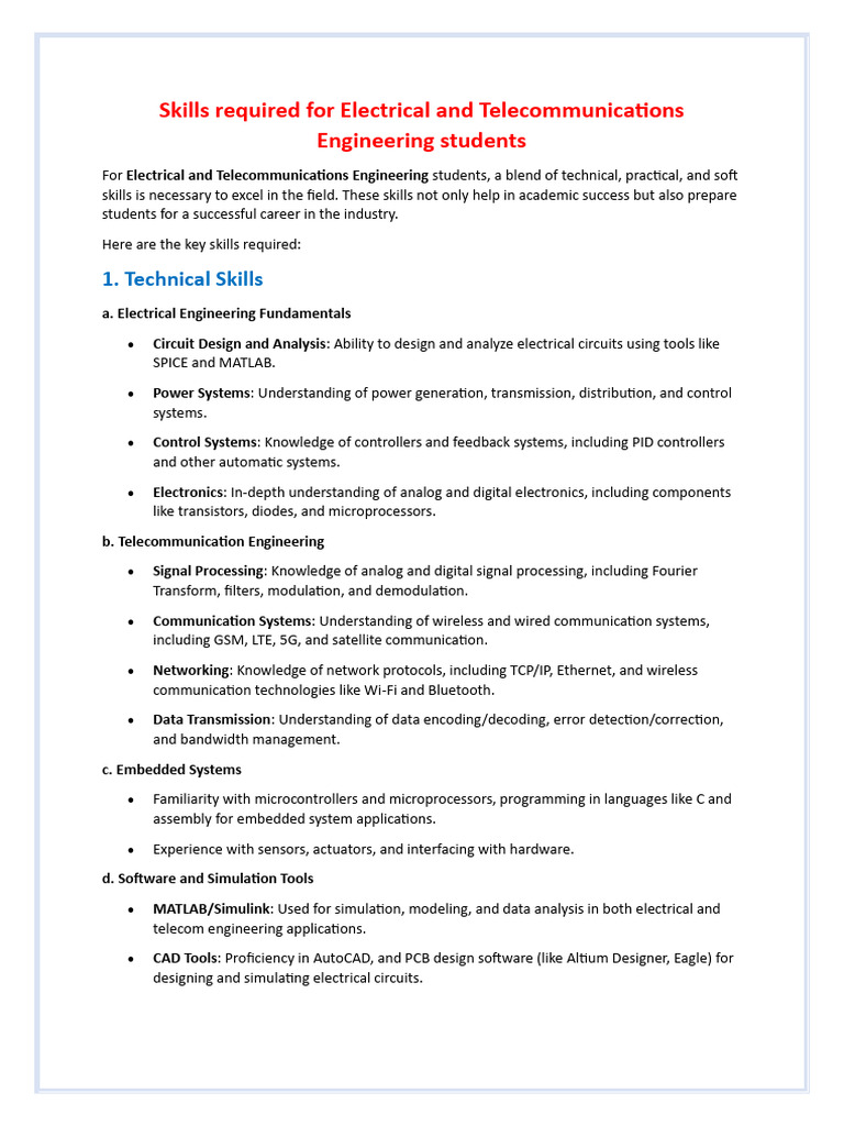 Skills required for Electrical and Telecommunications Engineering ...