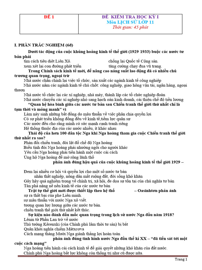 10 de Thi HK1 Su 11 Co Dap An | PDF