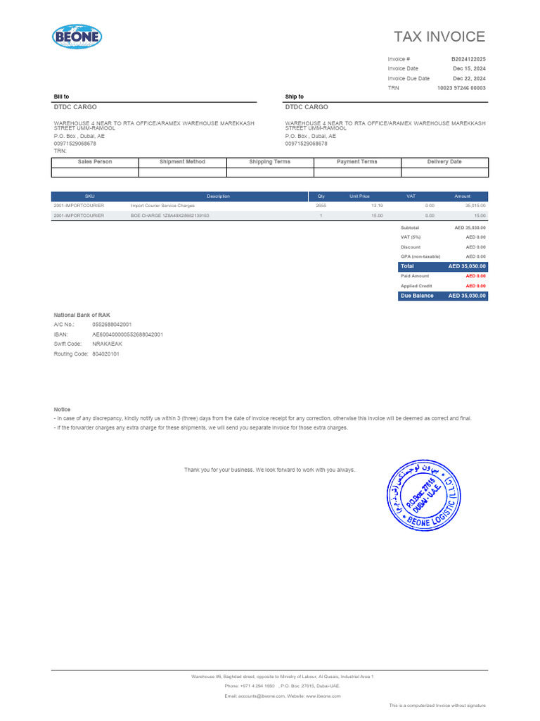 invoice_B2024122025 | PDF | Invoice | Receipt