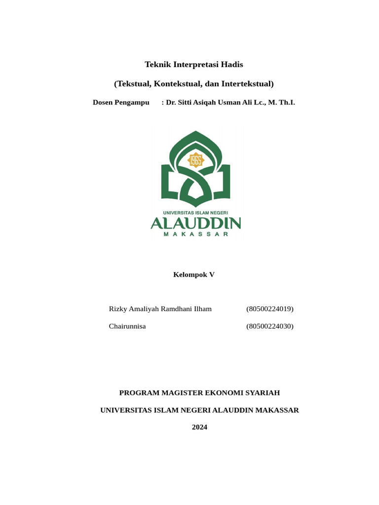 Teknik Interpretasi Hadis: Teks dan Konteks | PDF