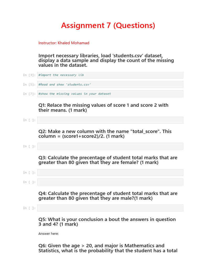 Assignment7 (Questions) 4457839dd688fbb30b0ca6666ba40fb8 | PDF | Probability | Statistics