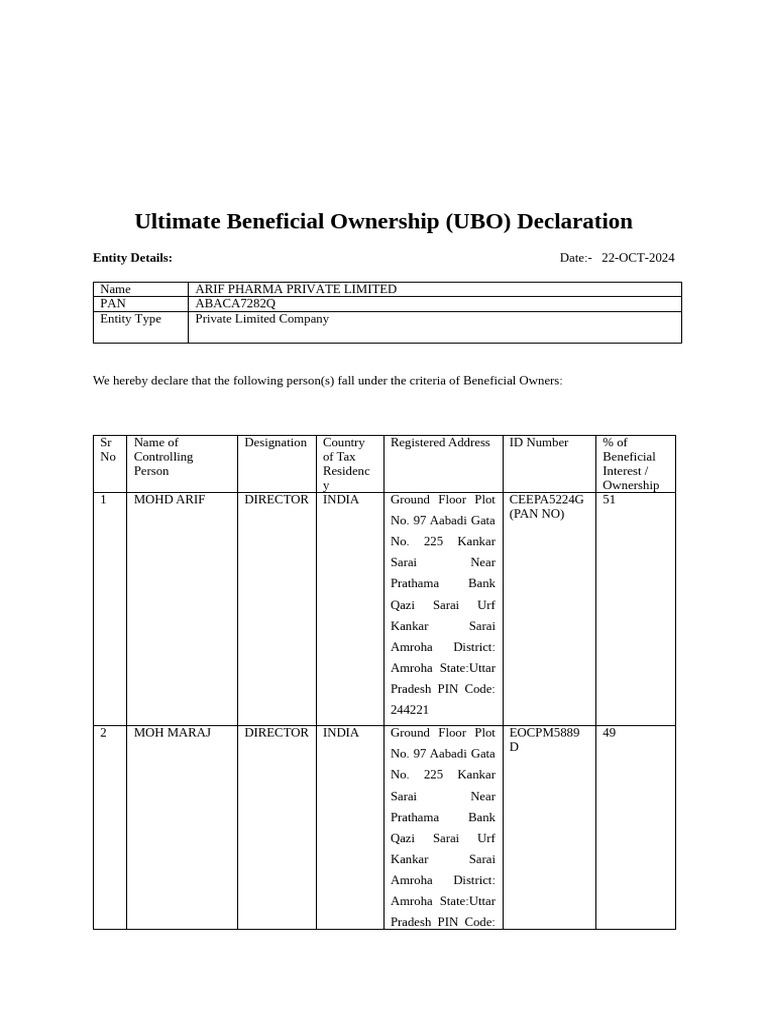 Beneficial-Ownership-Declaration | PDF | Private Law | Corporations Beneficial-Ownership-Declaration | PDF | Private Law | Corporations