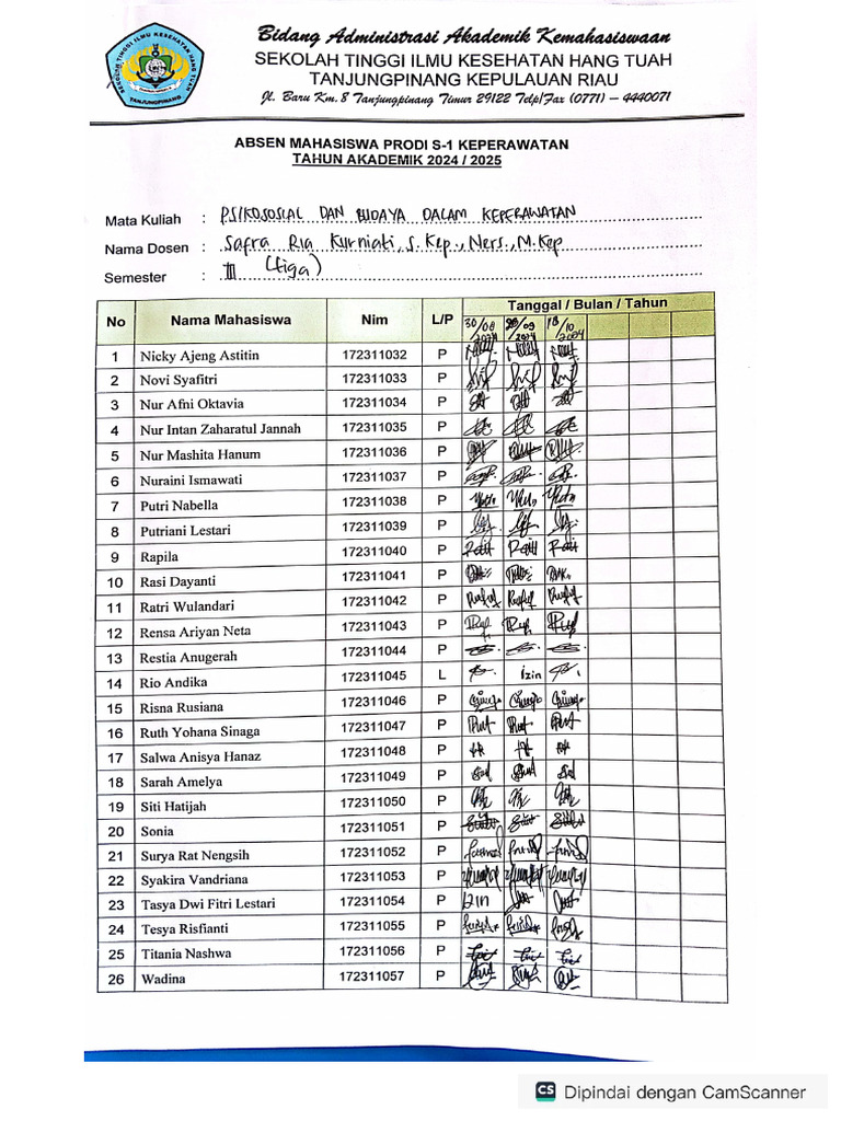 Rekap Absen Psikososial S1 Kep TK.2 (B) | PDF