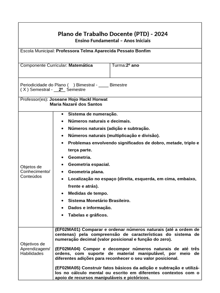 PTD 2º Ano Matemática 2º Sem | PDF | Geometria | Matemática