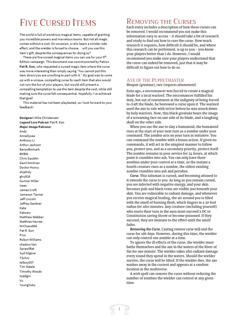 2024-01 Five Cursed Items | PDF | Dagger