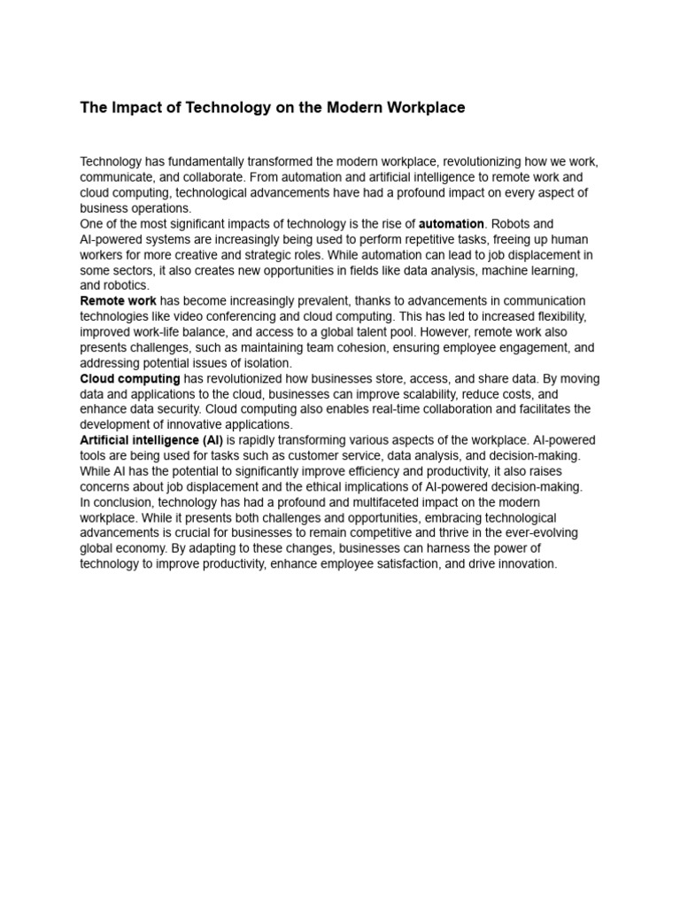 The Impact of Technology On The Modern Workplace | PDF