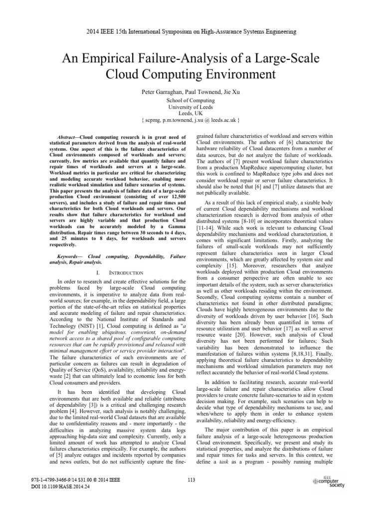 An Empirical Failure-Analysis of A Large-Scale Cloud Computing Environment | PDF | Cloud ...