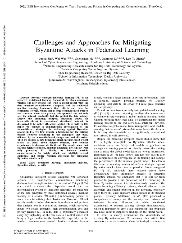 Challenges and Approaches For Mitigating Byzantine Attacks in Federated Learning | PDF | Median ...