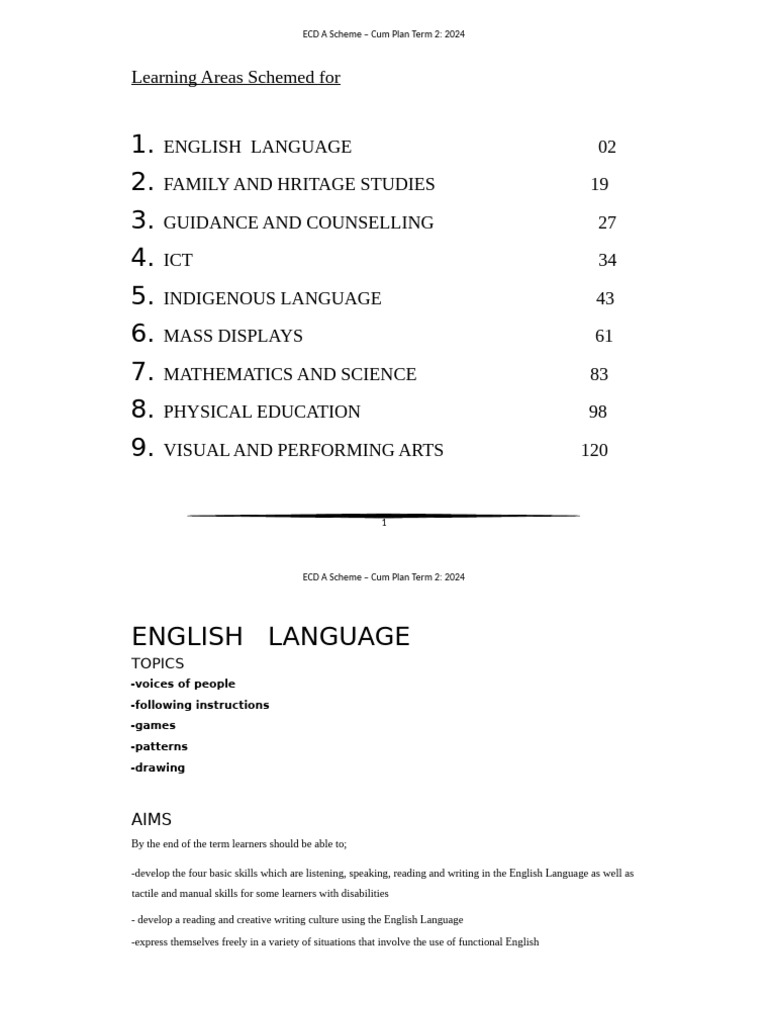 ECD A Scheme-Cum Plan Term 2 2024 | PDF | Learning | English Language