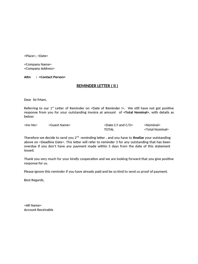 Second Reminder for Outstanding Invoice | PDF