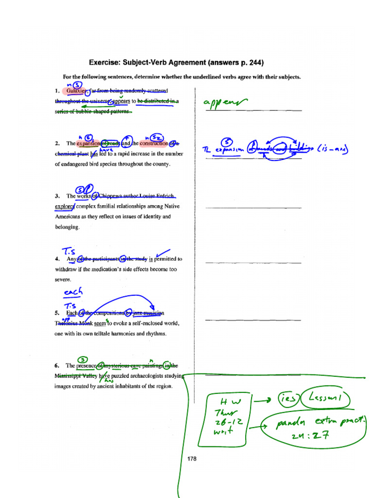 Subject-Verb Agreement Exercise Answers | PDF