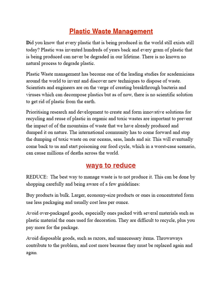 Effective Plastic Waste Management Strategies | PDF | Plastic | Recycling