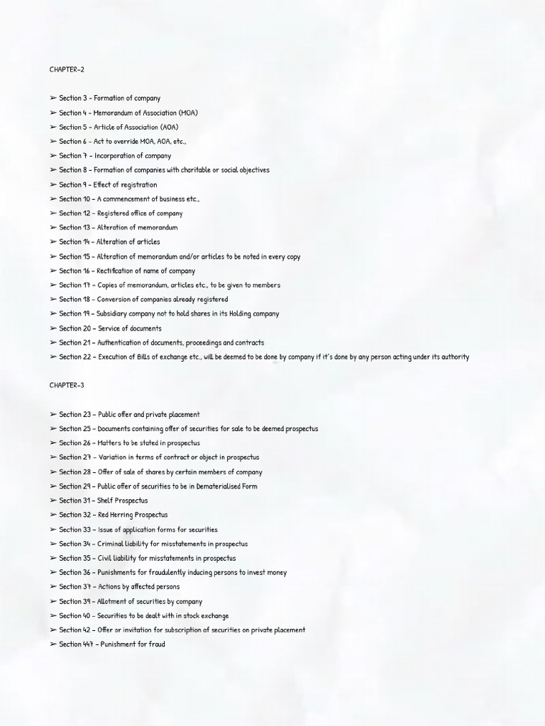The Companies Act, 2013 (Sections List) | PDF