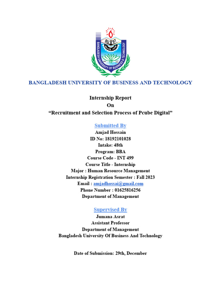 Amjad Internship Report PDF | PDF | Recruitment | Human Resources