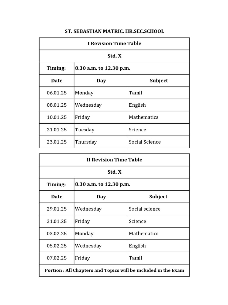 X Revision Time Table 2024 | PDF
