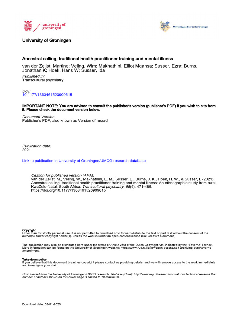 Ancestral Calling and Mental Health in KwaZulu-Natal | PDF | Psychiatry ...