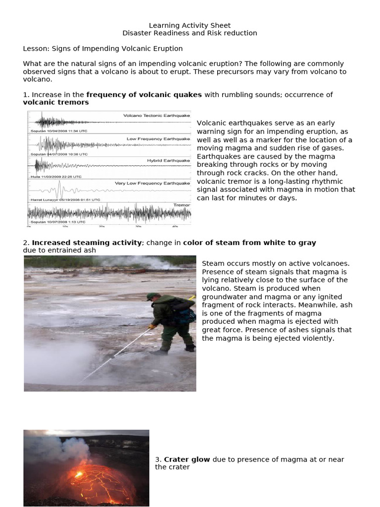 Learning-Activity-Sheet-signs-of-Impending-Volcanic-eruption | PDF | Volcano | Types Of Volcanic ...
