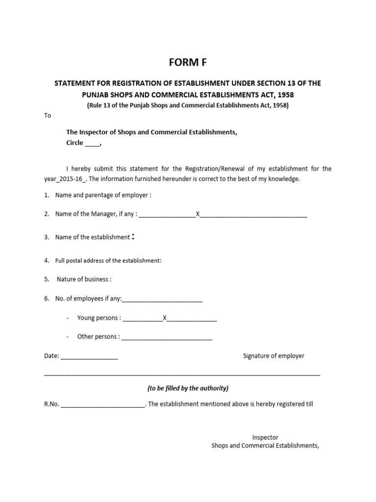 Registration Forms Under Shop Act | PDF | Government