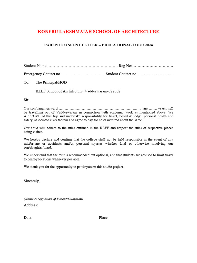 NOC Parent Concent Letter | PDF
