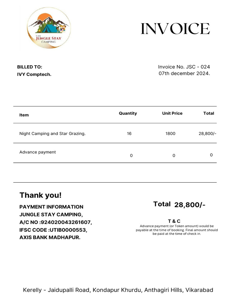 Invoice for Night Camping Event | PDF