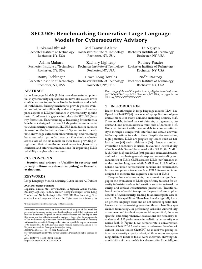 3. SECURE - Benchmarking Generative Large Language | PDF | Computer Security | Security