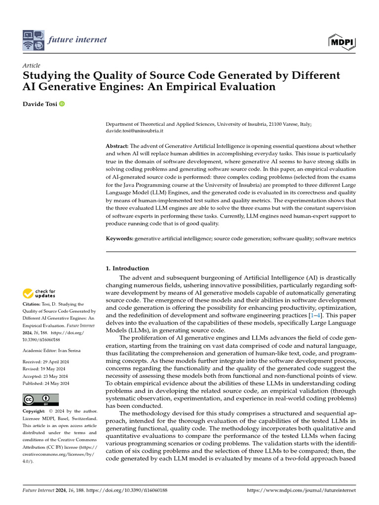 Studying The Quality of Source Code Generated by Different AI Generative Engines An Empirical ...