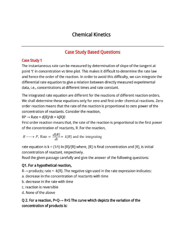 Case Study Chemical Kinetics+aldehyde Ketone & Carboxylic Acid | PDF