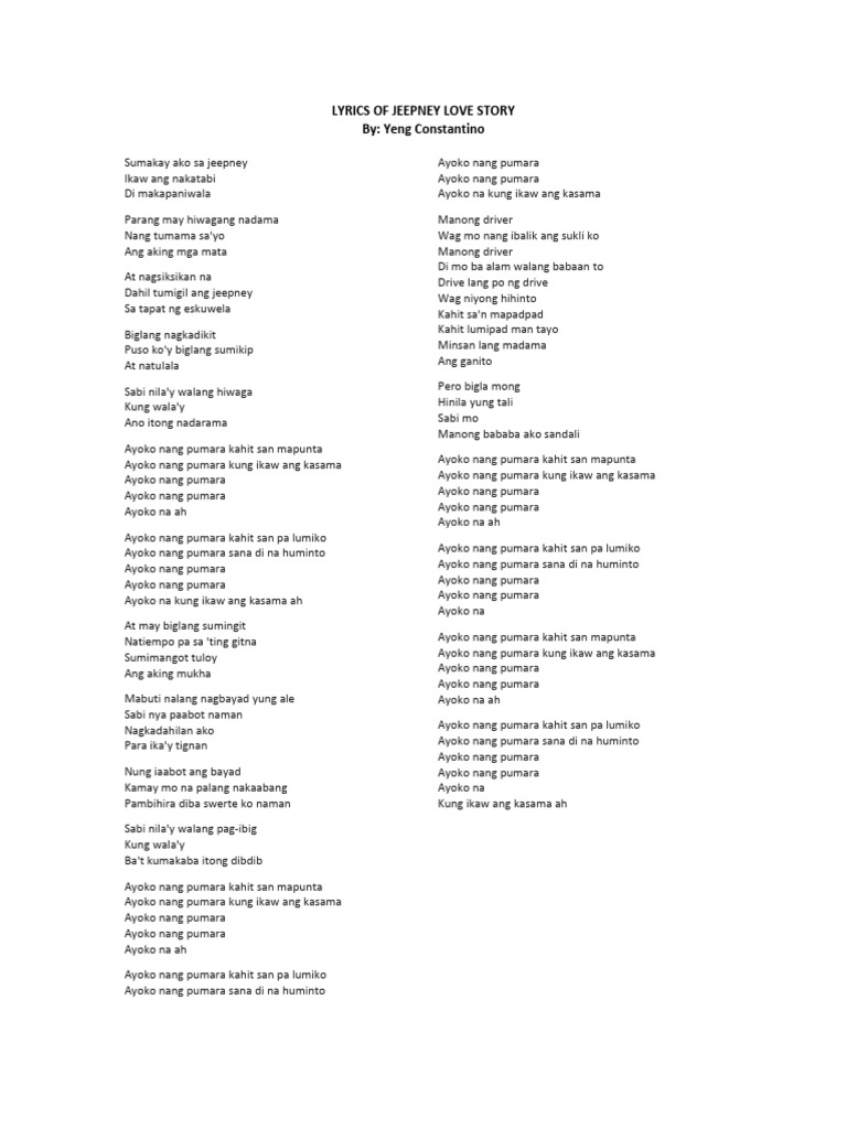 Lyrics of Jeepney Love Story | PDF
