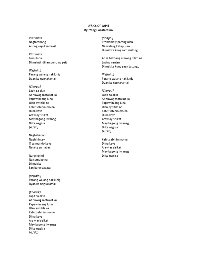 Lyrics of Lapit | PDF