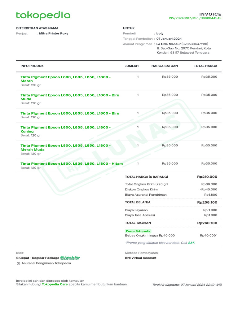 Invoice - Tokopedia | PDF