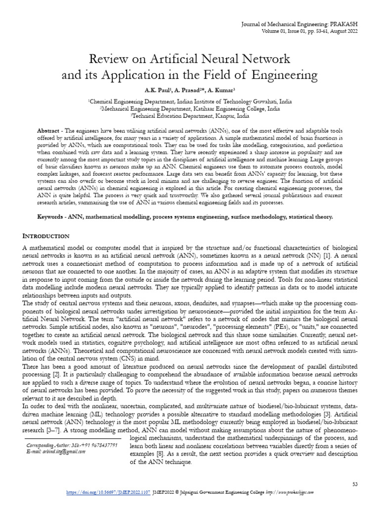 Review On Artificial Neural Network and Its Application in The Field of Engineering | PDF ...