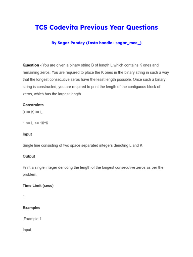 TCS Codevita Previous Year Questions | PDF | Mathematics | Applied Mathematics