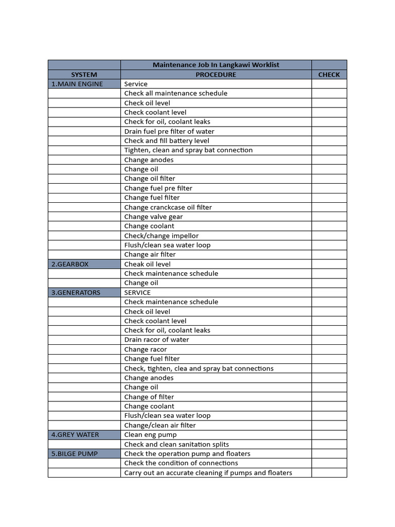 Maintenance Job in Langkawi Worklist | PDF